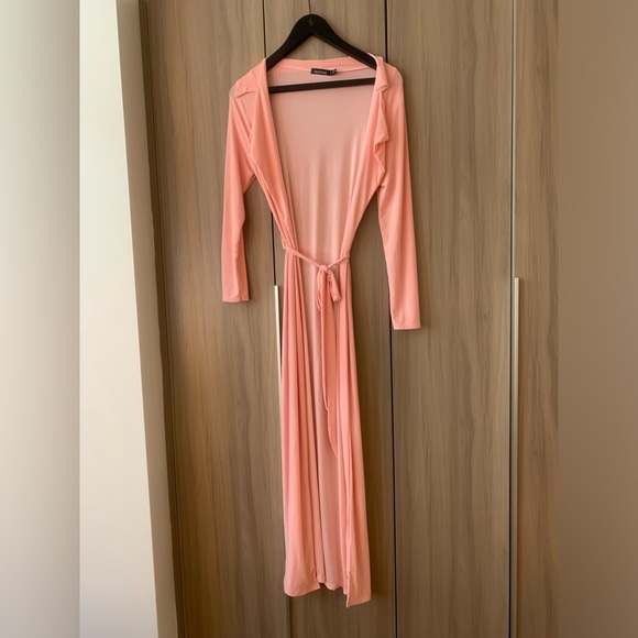 Boohoo | Jackets & Coats | New Boohoo Pink Peach Coat Duster Jacket Tie ...